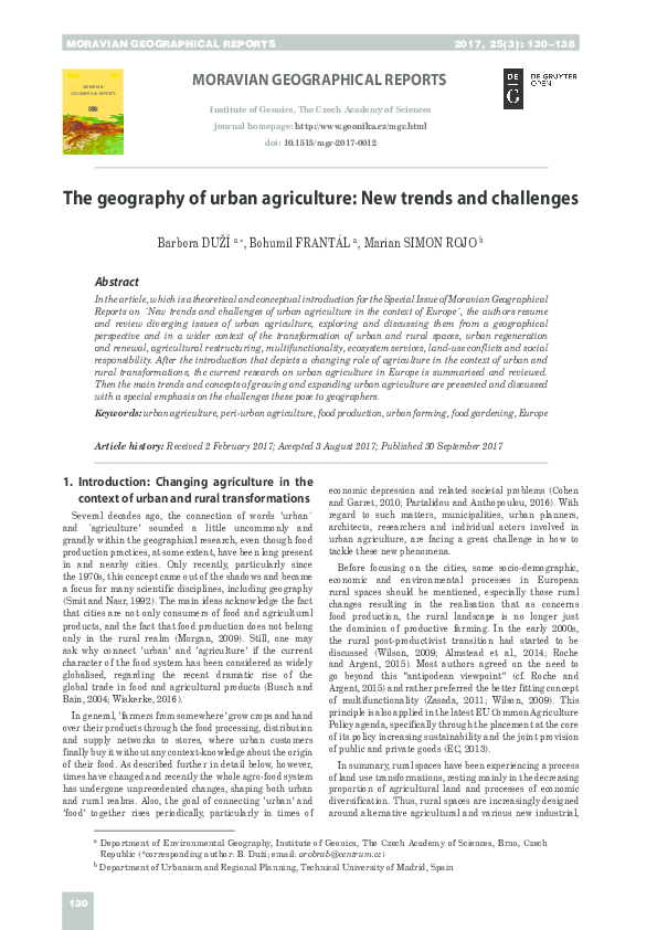 (PDF) The geography of urban agriculture: New trends and challenges