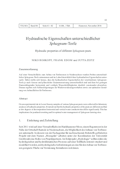 (PDF) Hydraulische Eigenschaften unterschiedlicher Sphagnum-Torfe ...