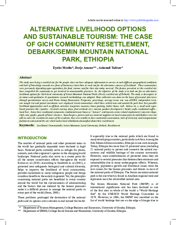 (PDF) ALTERNATIVE LIVELIHOOD OPTIONS AND SUSTAINABLE TOURISM: THE CASE ...