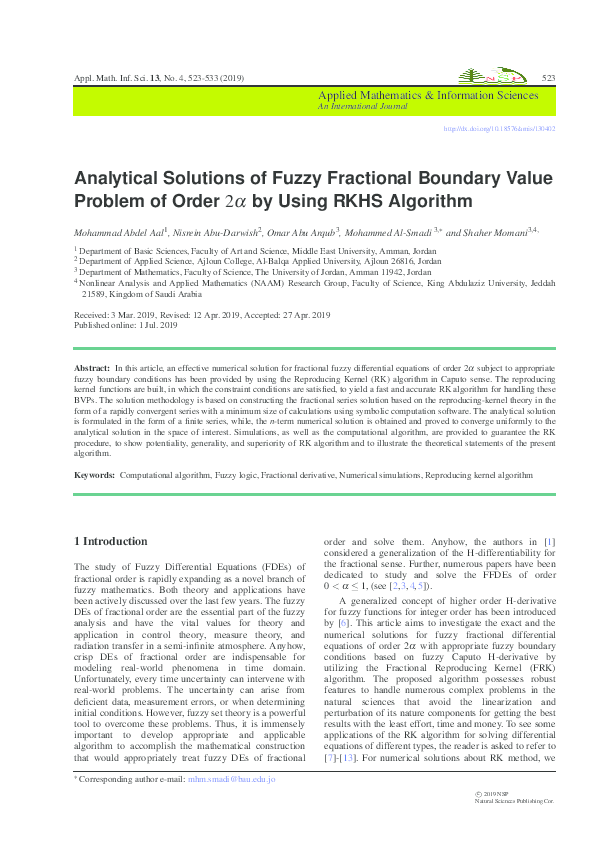 Pdf Analytical Solutions Of Fuzzy Fractional Boundary Value Problem