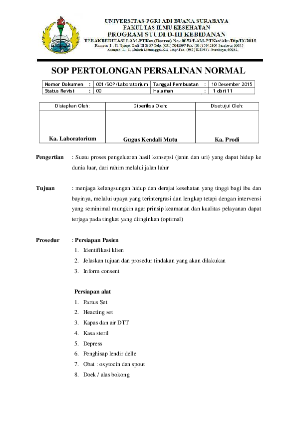 (PDF) SOP PERTOLONGAN PERSALINAN NORMAL