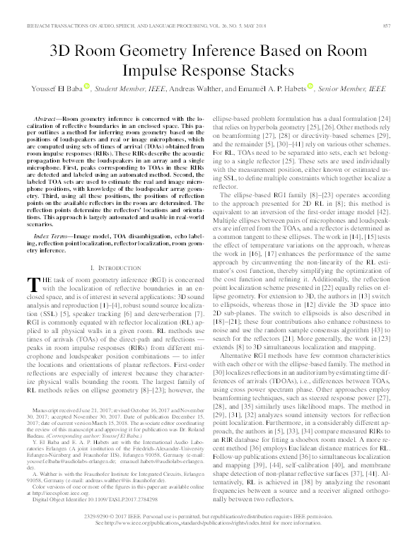 (PDF) 3D Room Geometry Inference Based on Room Impulse Response Stacks