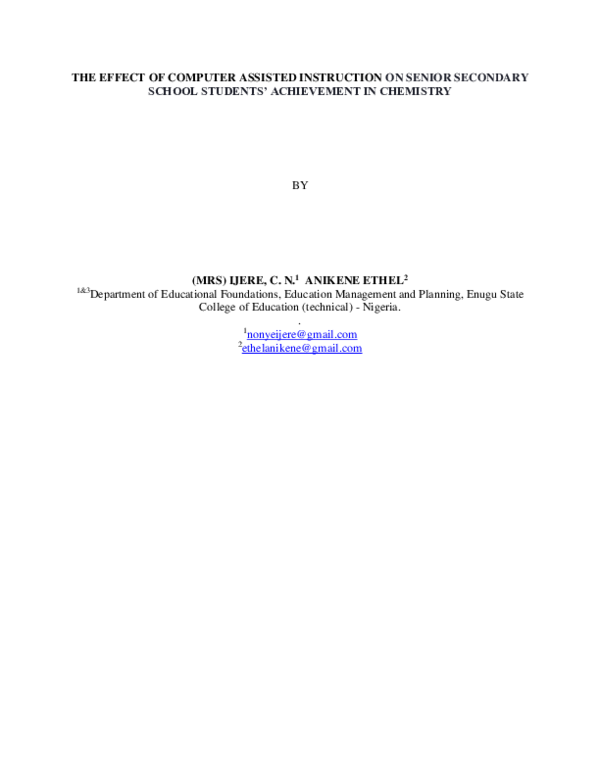 Doc The Effect Of Computer Assisted Instruction On Senior Secondary