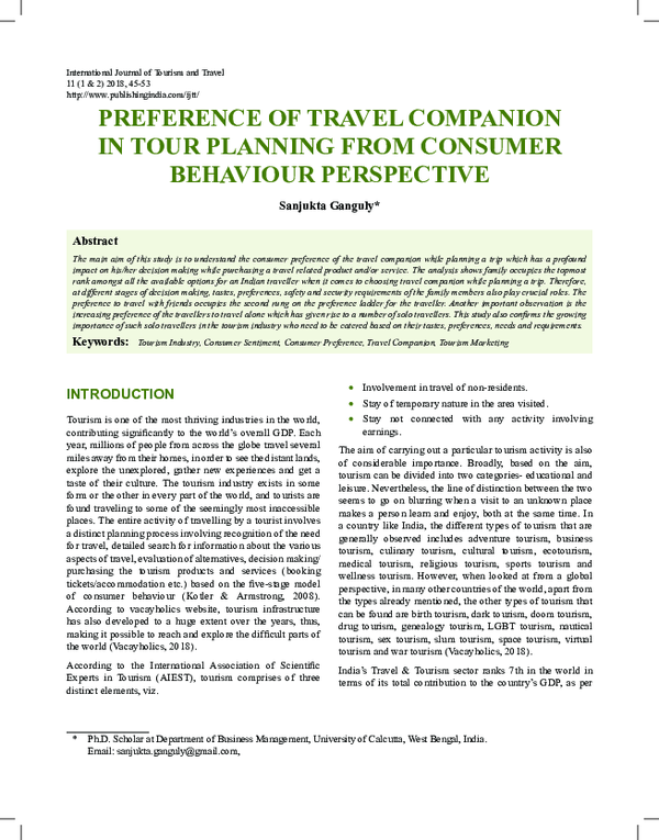 (PDF) PREFERENCE OF TRAVEL COMPANION IN TOUR PLANNING FROM CONSUMER ...