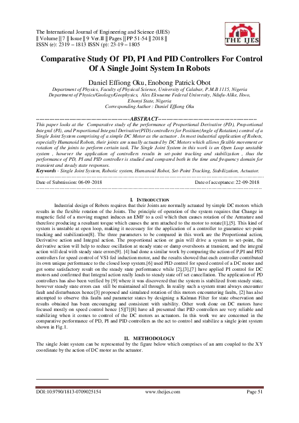 (PDF) Comparative Study Of PD, PI And PID Controllers For Control Of A Single Joint System In Robots