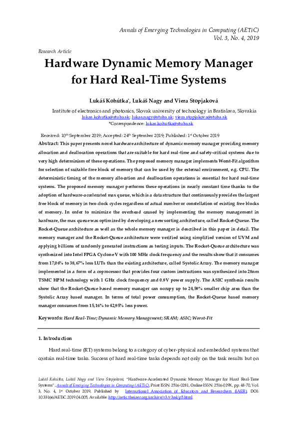 Pdf Hardware Dynamic Memory Manager For Hard Real Time Systems