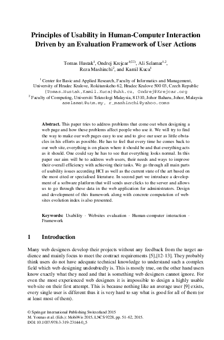 Pdf Principles Of Usability In Human Computer Interaction Driven By An Evaluation Framework Of