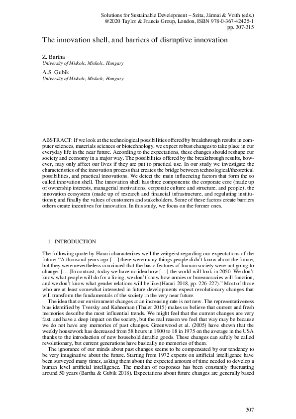 (PDF) The innovation shell, and barriers of disruptive innovation