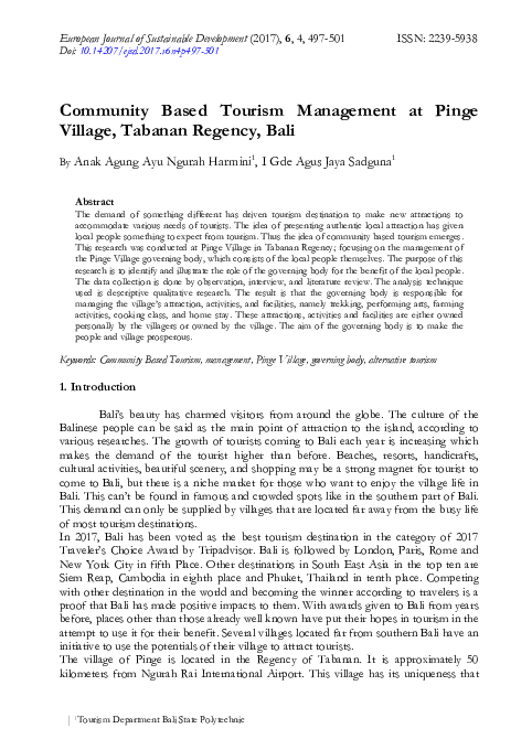 (PDF) Community Based Tourism Management at Pinge Village, Tabanan ...