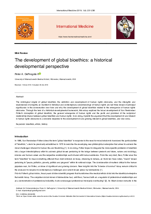 (PDF) The Development of Global Bioethics: A Historical-Developmental ...