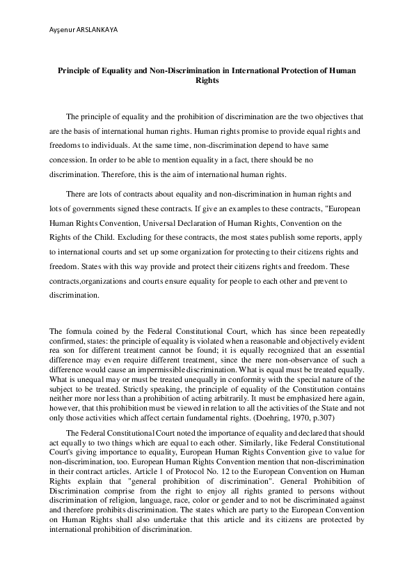 (DOC) Principle of Equality and Non-Discrimination in International ...