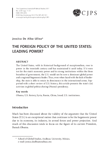 (PDF) ThE foREIgn PoLICY of ThE UnITED STATES: LEADIng PoWER