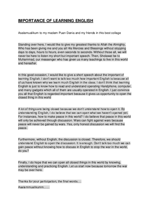 (DOC) IMPORTANCE OF LEARNING ENGLISH
