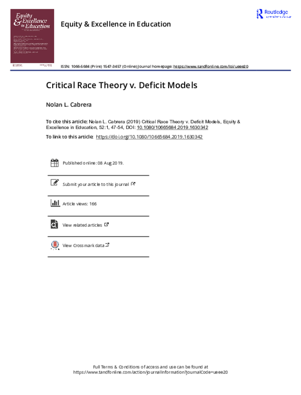 (PDF) Critical Race Theory v. Deficit Models