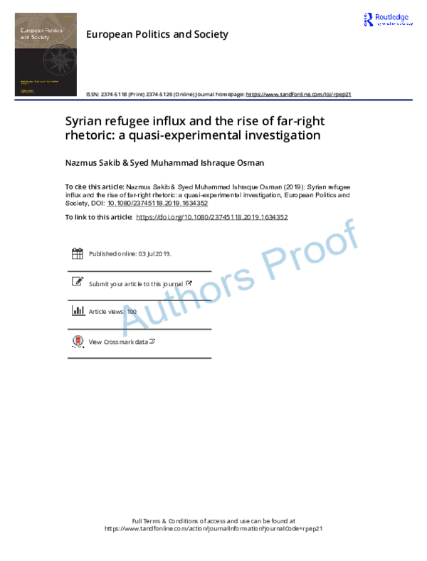 (PDF) Syrian refugee influx and the rise of far-right rhetoric: a quasi ...