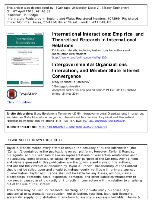 (PDF) Intergovernmental Organizations, Interaction, and Member State ...