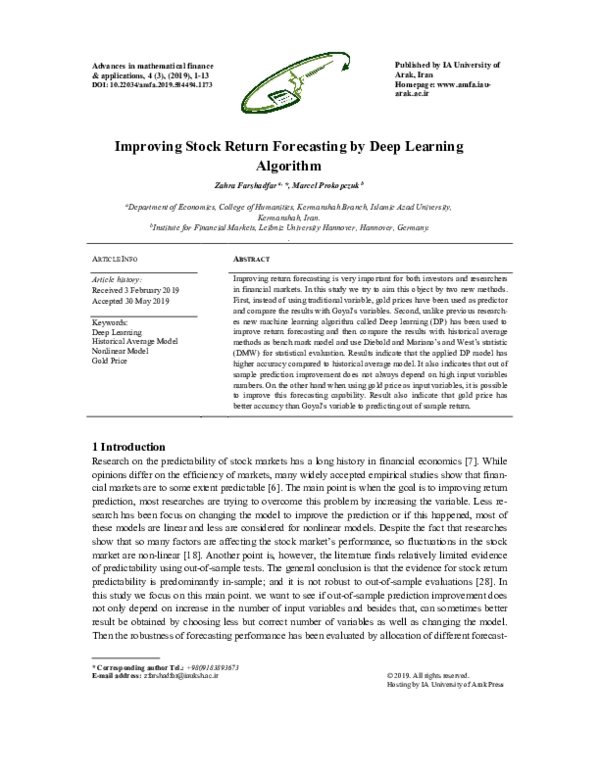 Pdf Improving Stock Return Forecasting By Deep Learning Algorithm