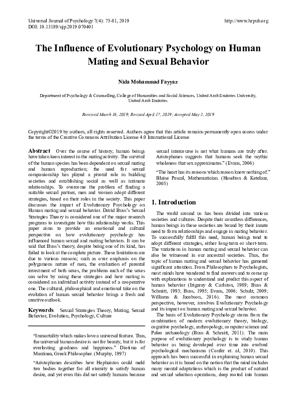 (PDF) The Influence of Evolutionary Psychology on Human Mating and ...