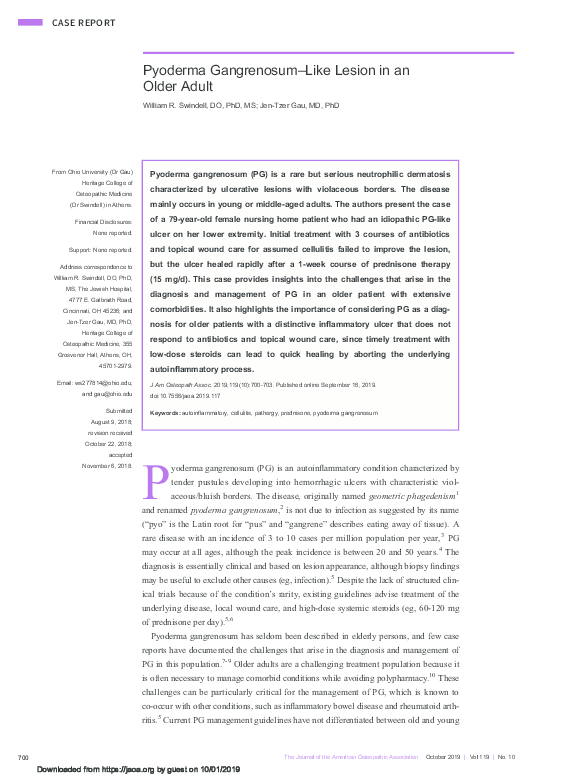 Pdf Pyoderma Gangrenosum Like Lesion In An Older Adult