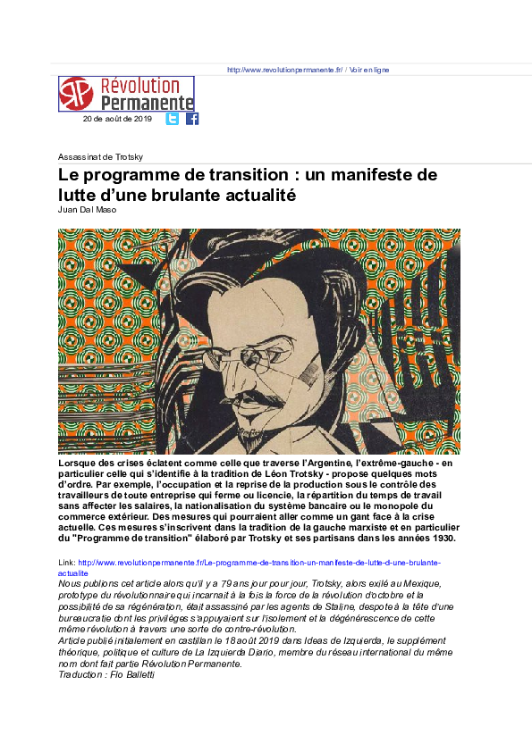 (PDF) Le programme de transition : un manifeste de lutte d'une brulante actualité