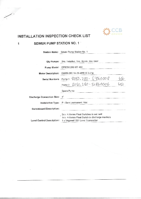 Pump Station Inspection Checklist