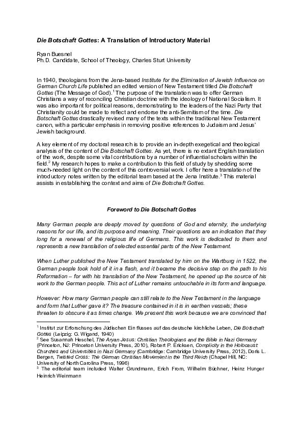 (PDF) Die Botschaft Gottes: A Translation of Introductory Material