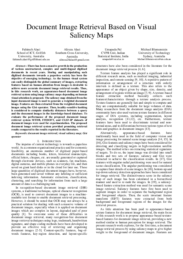 (PDF) Document Image Retrieval Based on Visual Saliency Maps