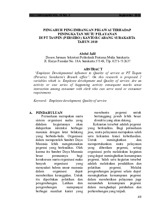 (PDF) PENGARUH PENGEMBANGAN PEGAWAI TERHADAP PENINGKATAN MUTU PELAYANAN DI PT TASPEN (PERSERO ...