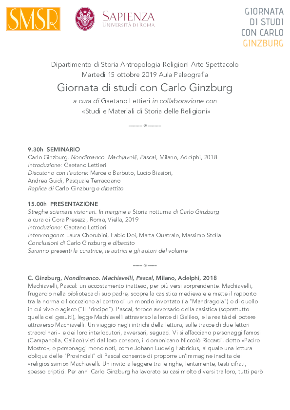 (PDF) Roma, 15 ottobre 2019 a Giornata di studi con Carlo Ginzburg ...