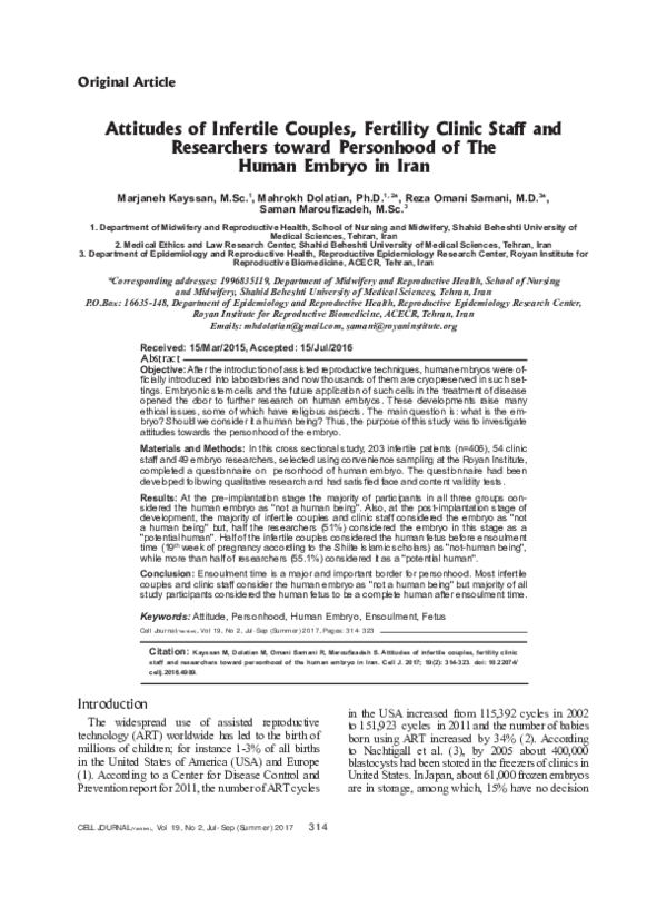 (PDF) Attitudes Of Infertile Couples, Fertility Clinic Staff And Researchers Toward Personhood ...