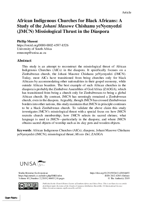 (PDF) Article African Indigenous Churches for Black Africans: A Study ...