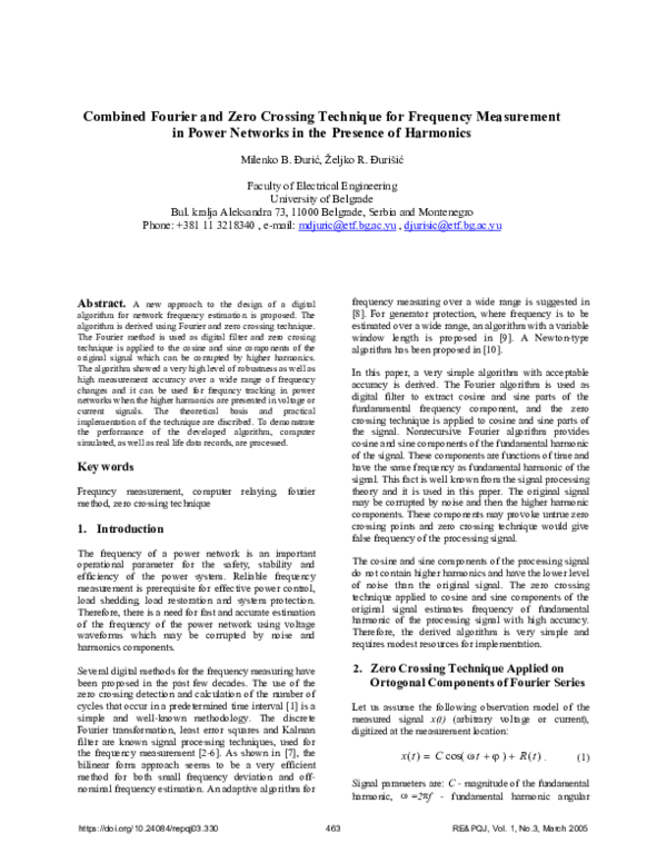 (PDF) Combined Fourier and Zero Crossing Technique for Frequency Measurement in Power Networks ...