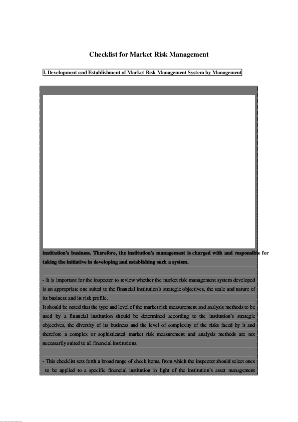 (PDF) Checklist for Market Risk Management I. Development and ...
