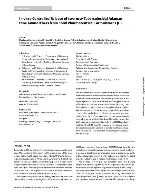(PDF) In vitro Controlled Release of two new Tuberculocidal Adamantane ...
