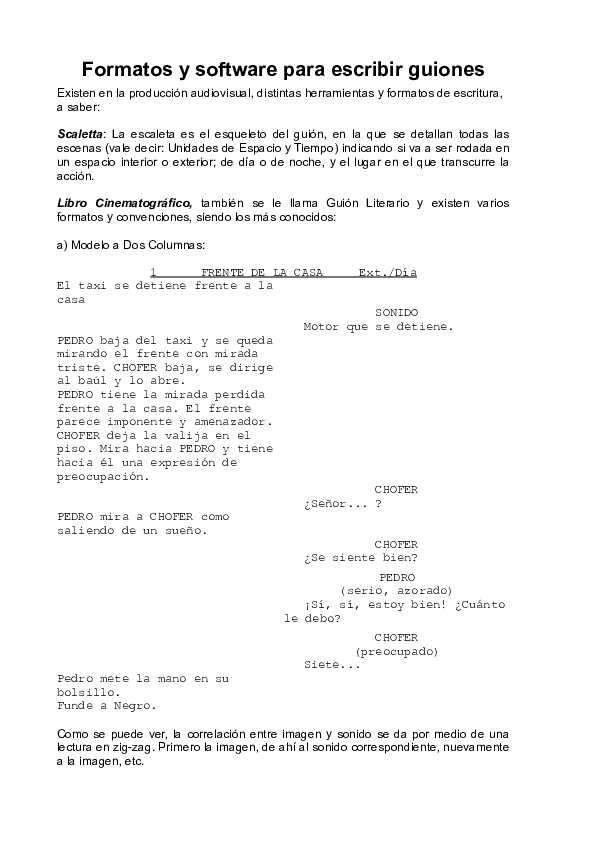 (DOC) Formatos y software para escribir guiones