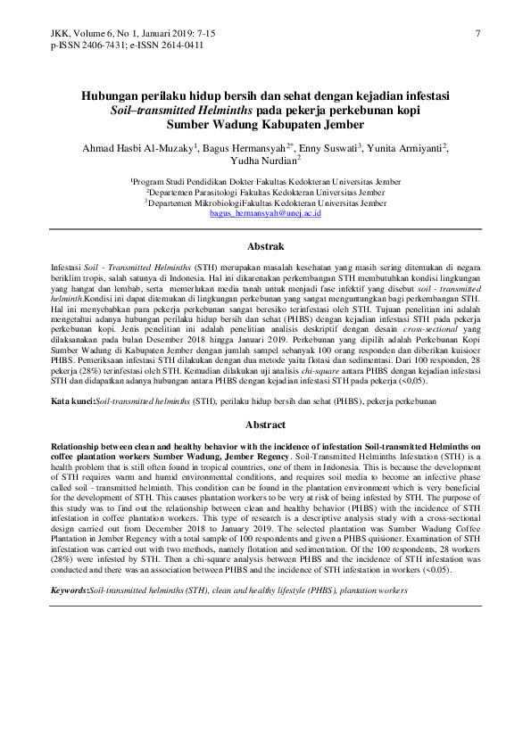 (PDF) Hubungan Perilaku Hidup Bersih dan Sehat dengan Kejadian Infestasi Soil-Transmitted ...