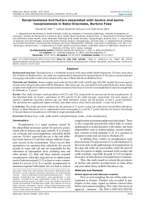 (PDF) Seroprevalence and factors associated with bovine and swine ...