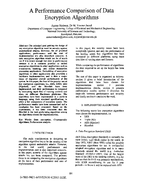 A Performance Comparison Of Data Encryption Algorithms 