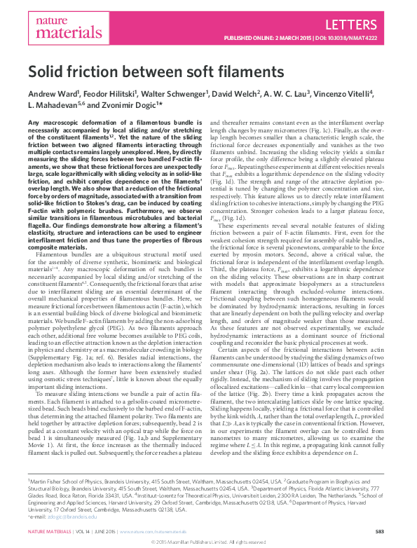 (PDF) Solid friction between soft filaments