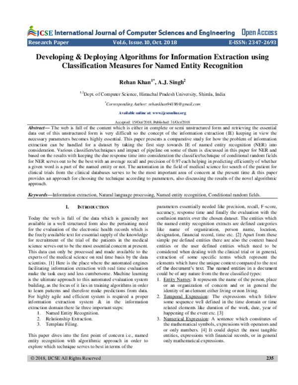 Pdf Developing And Deploying Algorithms For Information Extraction
