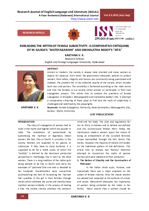 (PDF) Rereading the myths of female subjectivity: A comparative ...