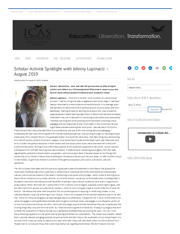 (PDF) Scholar-Activist Spotlight with Johnny Lupinacci – August 2019 ...