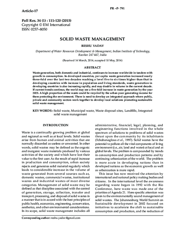 (PDF) SOLID WASTE MANAGEMENT