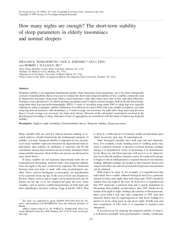 (PDF) How many nights are enough? The short-term stability of sleep ...