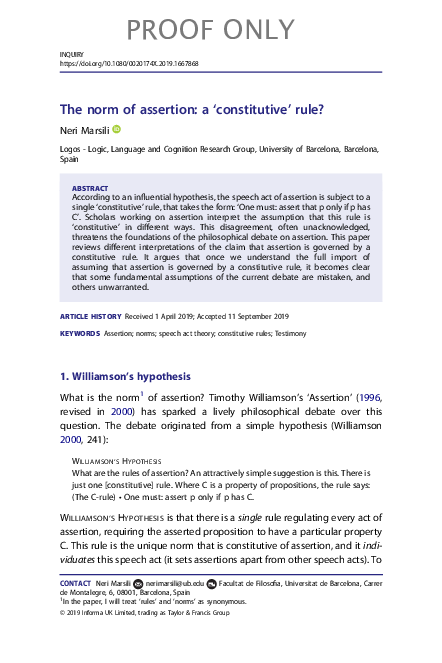(PDF) The norm of assertion: a 'constitutive' rule?
