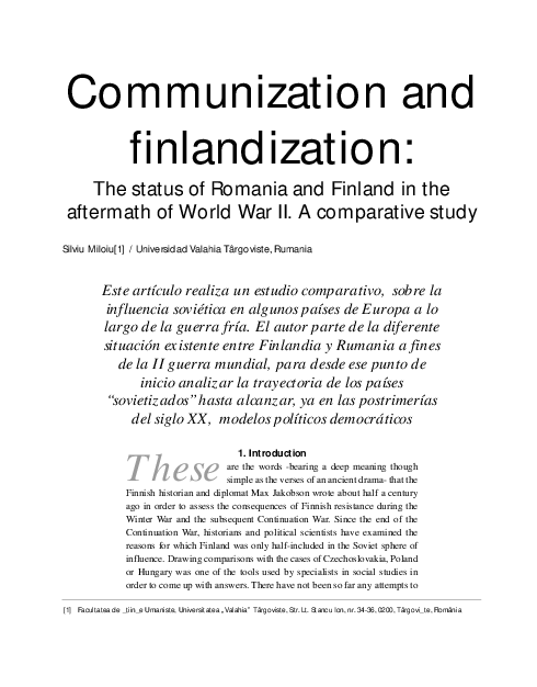 (PDF) Communization and finlandization: the status of Romania and ...