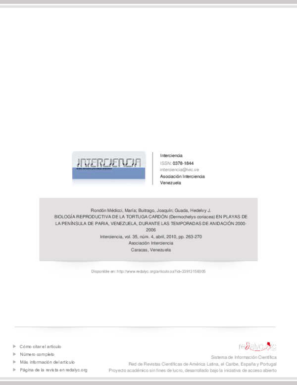 (PDF) BIOLOGÍA REPRODUCTIVA DE LA TORTUGA CARDÓN (Dermochelys coriacea ...