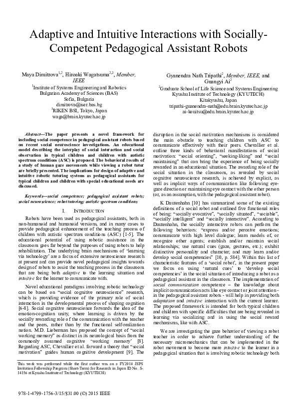 (PDF) Adaptive and intuitive interactions with socially-competent pedagogical assistant robots