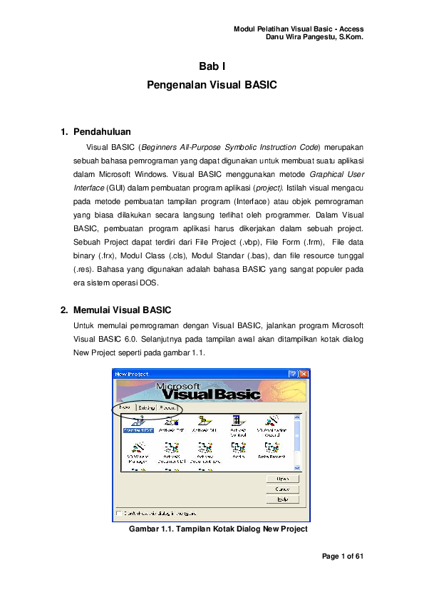 (PDF) Modul Pelatihan Visual Basic -Access Danu Wira Pangestu, S.Kom ...
