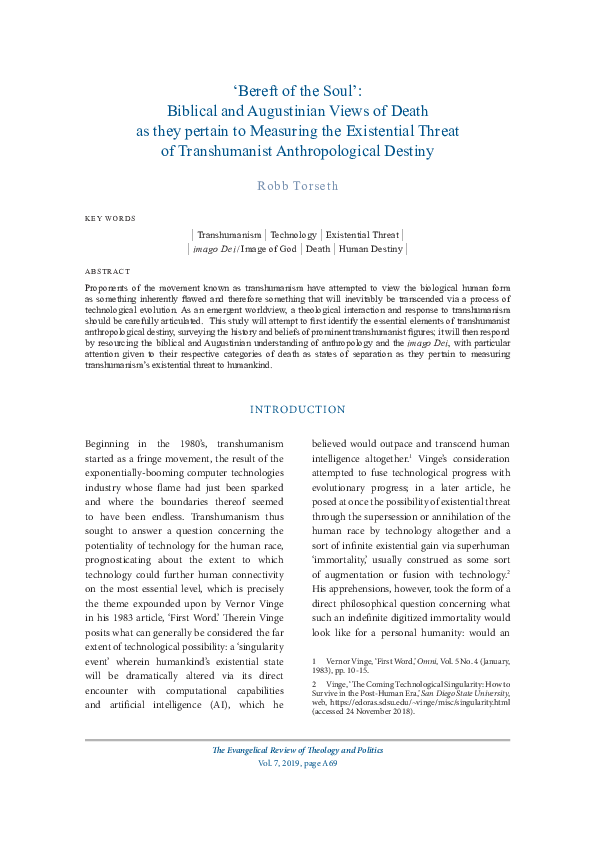 (PDF) "Bereft of the Soul": Biblical and Augustinian Views of Death as ...